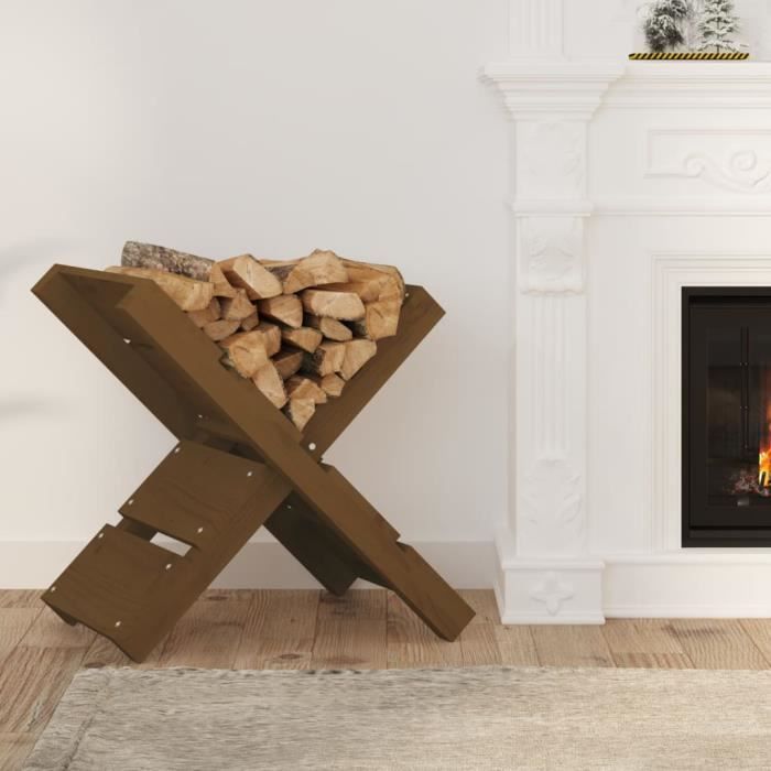 ESTINK Porte-bûches Marron miel 47x39,5x48 cm Bois massif de pin 112258 ...