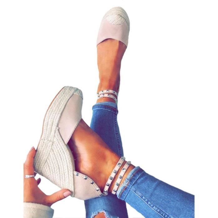 Sandales Femme - MINETOM - Rivet Lanière Cheville - Talon Compensé 8 ...