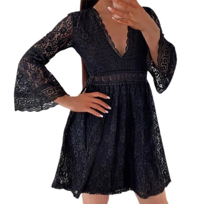 ROBE Robe de fête Flare manche élégante belle dentelle robe douce robe ...