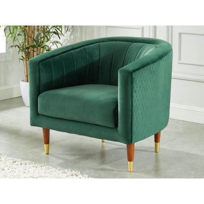 Fauteuil TURPI en velours - Vert sapin - Cdiscount Maison