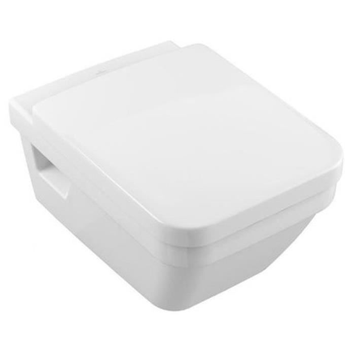 Pack WC suspendu sans bride VILLEROY ET BOCH Architectura rectangle + abattant + plaque chromée ...