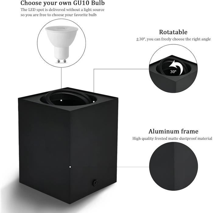 Spot en saillie Orientable, Plafonnier Luminaire pour GU10, CUBE Spot ...