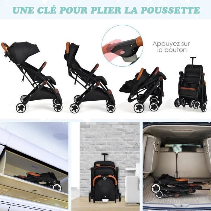 Poussette Compact Pliante à une Main COSTWAY-Pare-soleil,Dossier ...