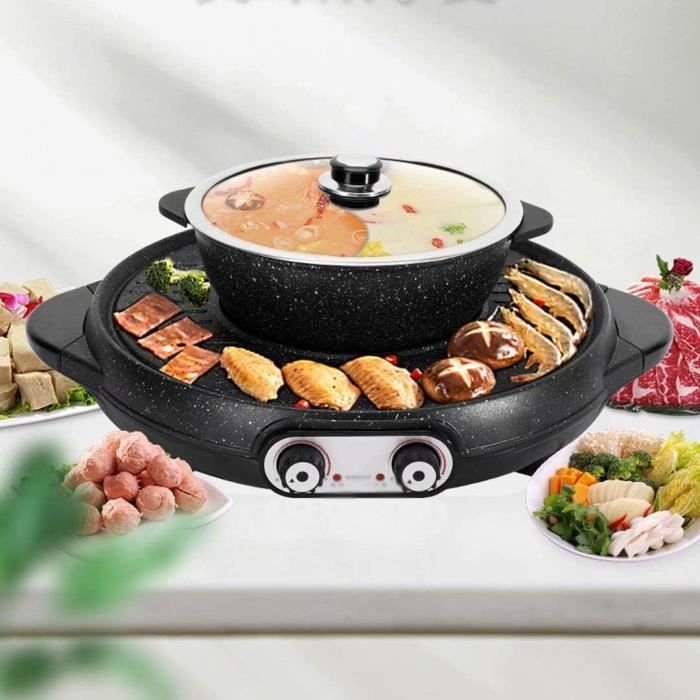 Luernas Bbq Électrique 2100W Gril De Barbecue Rond Avec Surface Antiadhésive Et Bac D ...