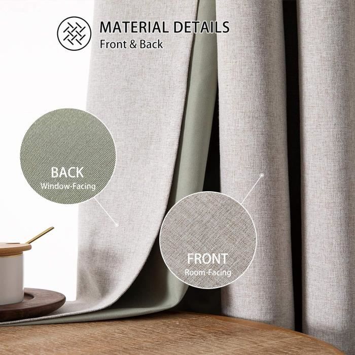 Rideau Occultant 100% Beige 132X145Cm Rideaux Thermique Isolant Anti ...