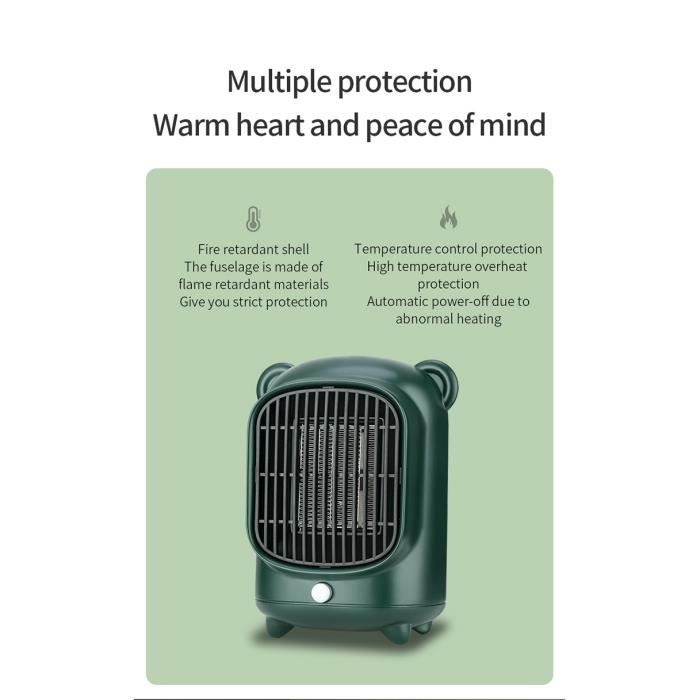 Chauffage électrique - Mini Petit Radiateur PTC - 500W - Vert ...