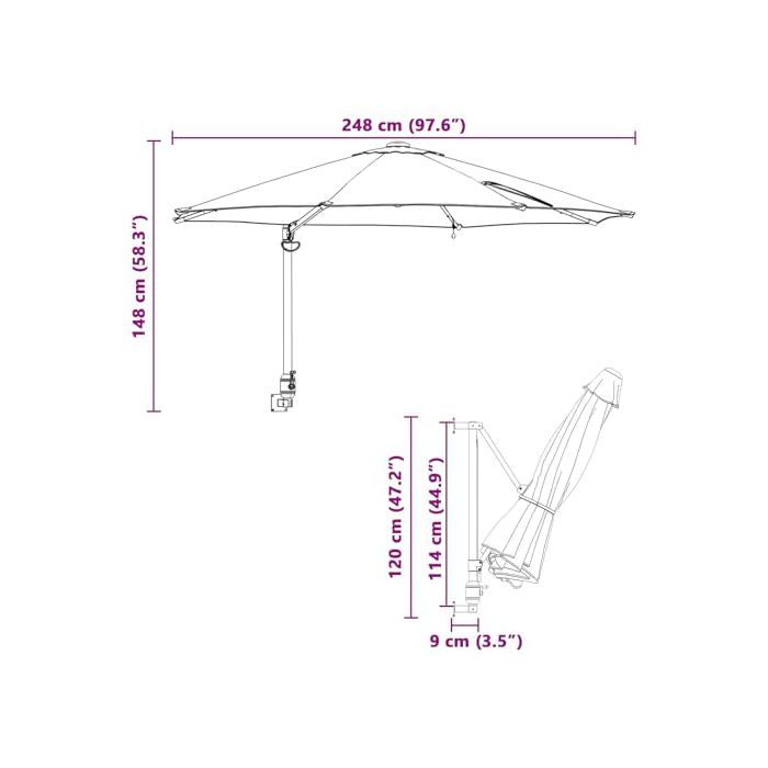 Parasol mural avec LEDs - vidaXL - 248x248x148 cm - Sable - Polyester ...