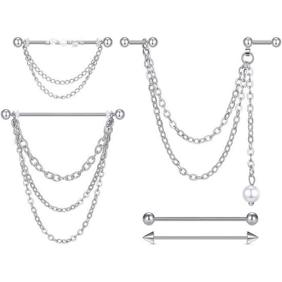 MOSA 14G Piercing Industriel 38MM Acier Chirurgical avec Chaine Helix Piercing Oreille Cartilage ...