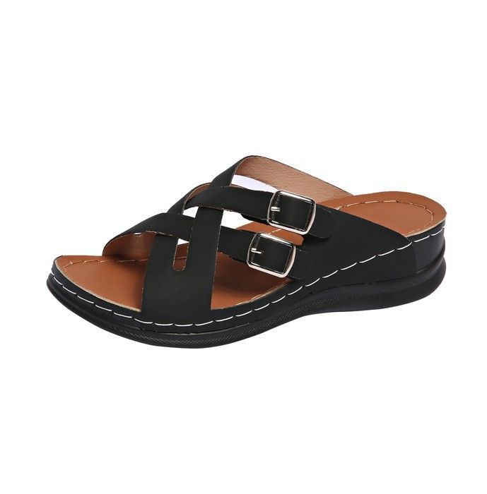 VITATA Mules à Semelle Compensée avec Boucles pour Femmes - Grande Taille - Décontracté - Noir ...