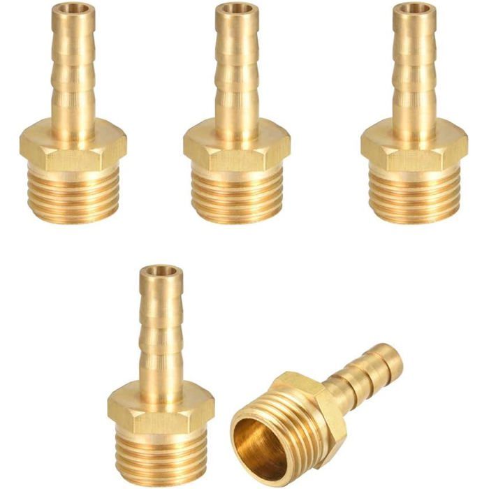 TRAHOO-Raccord Cannelé Laiton Tuyau Connecteur Adaptateur 6mm Barbeléx G1/4 Mâle 5pc[J1766 ...