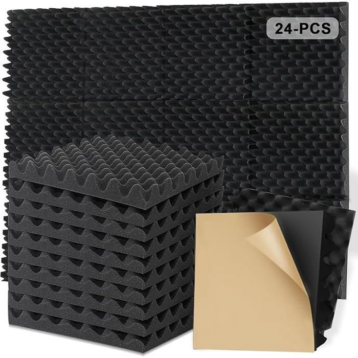 Lot de 24 mousses acoustiques autocollantes, panneau mural isolation ...