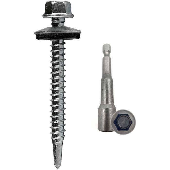 Vis Autoperceuse à Tête Hexagonale avec Douille Magnétique M8 | 100 Vis Autoforeuse 5,5x50 mm ...