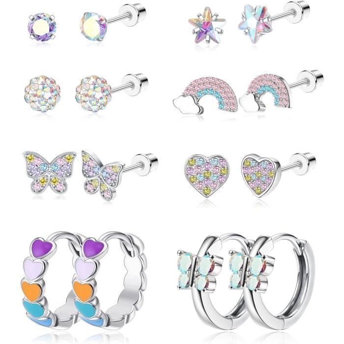 8 Paires Boucles D'Oreilles Pour Femmes Filles Enfants En Acier ...