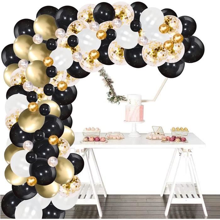 Kit Arche Ballon,Kit Arche Guirlande Ballons Noir Or avec Ballons Latex Confettis d'Or Noir Et ...