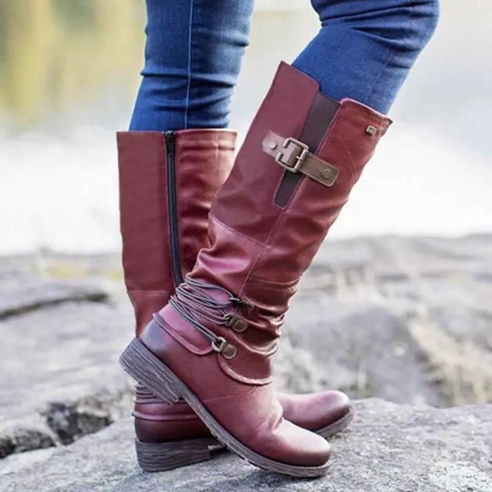 Mode grande taille bottes femmes automne Long Tube fermeture éclair ...