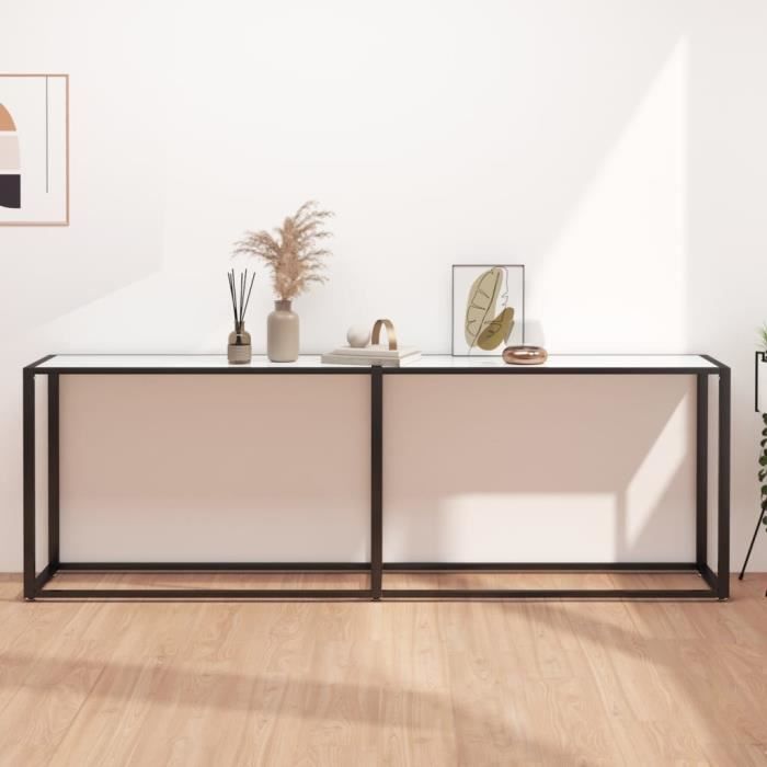 SIB Table console Marbre blanc 220x35x75,5 cm Verre trempé ...