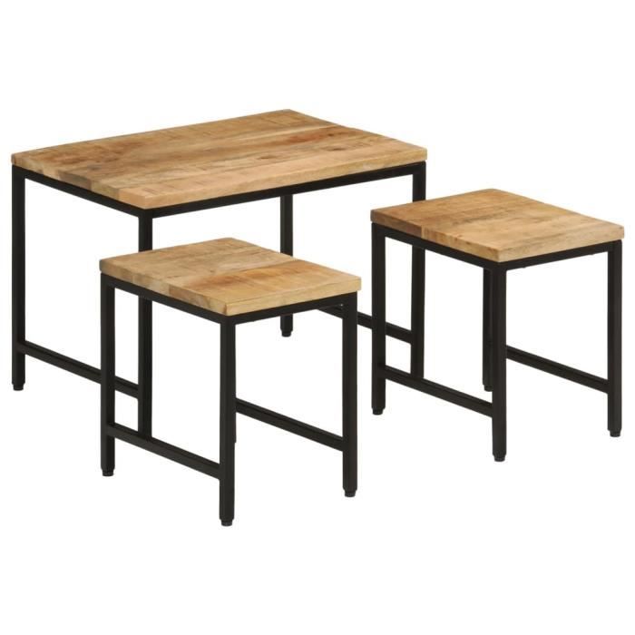 FAS Tables basses gigognes 3pcs bois de manguier massif brut et fer ...