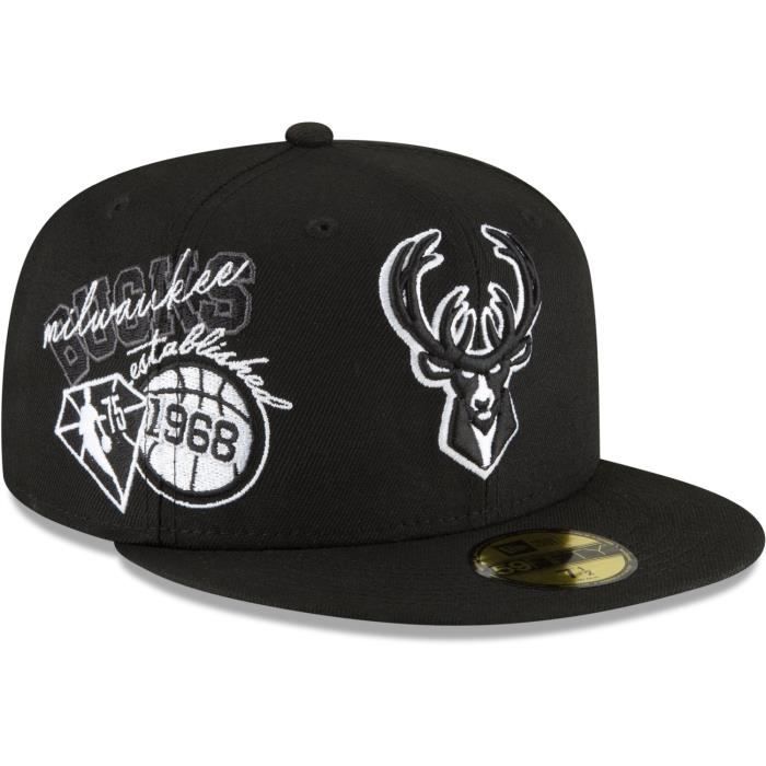 New Era 59Fifty Fitted Cap - NBA BACK HALF Black Edition Milwaukee ...