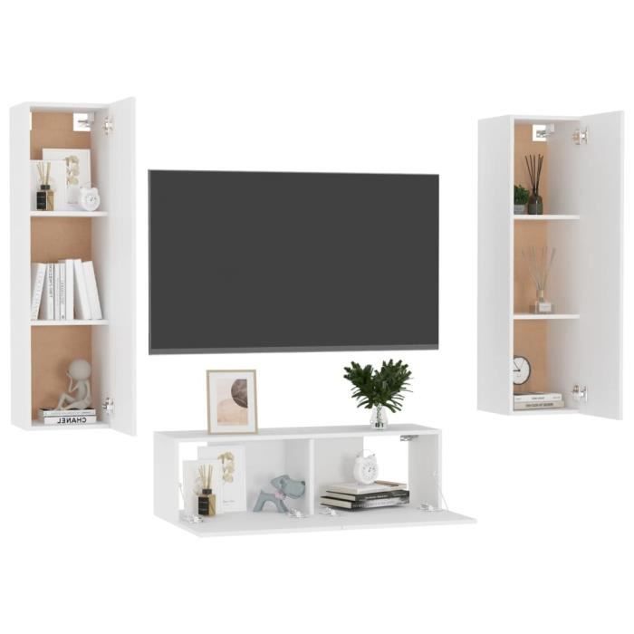 Meuble TV Mural avec Compartiments 3pcs, Armoire de rangement Tele ...