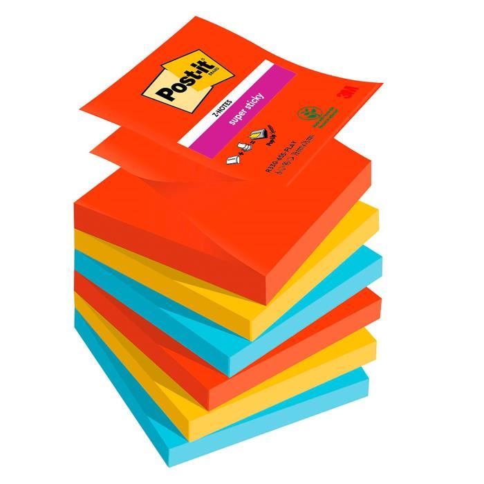 Z Notes Couleurs Playful Super Sticky Post It 76 X 76 Mm Bloc De 90