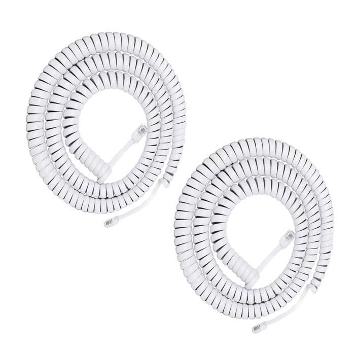 Lot De 2 Câbles Téléphoniques En Spirale Rj9 (4P4C) Pour Téléphone Fixe ...