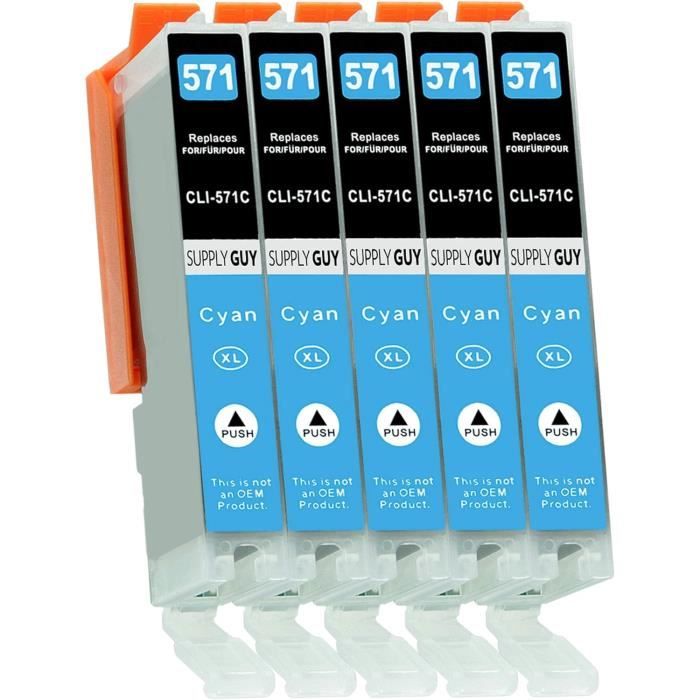 5 Cartouches D'Encre Avec Puce Compatible Avec Canon Cli-571 Cyan Pour ...