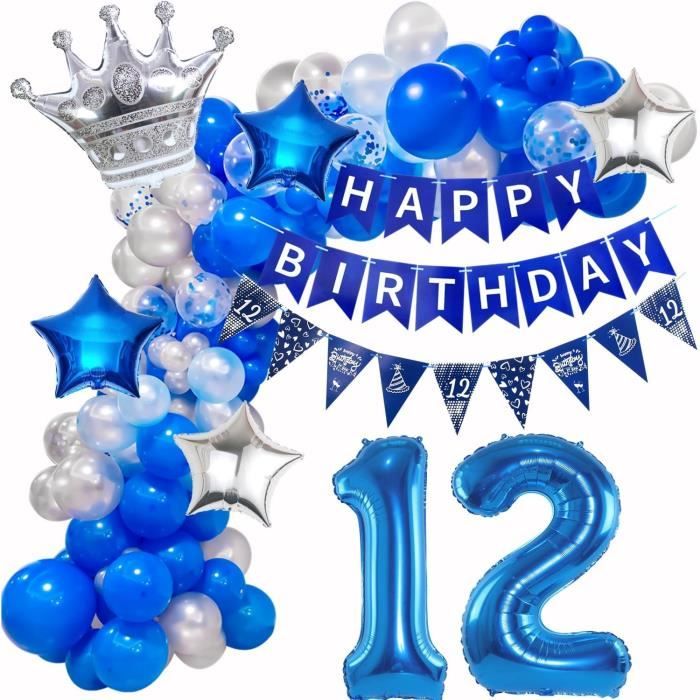 Decoration Anniversaire 12 Ans Garçon, 12 Guirlande Ballons Bleu Argent ...