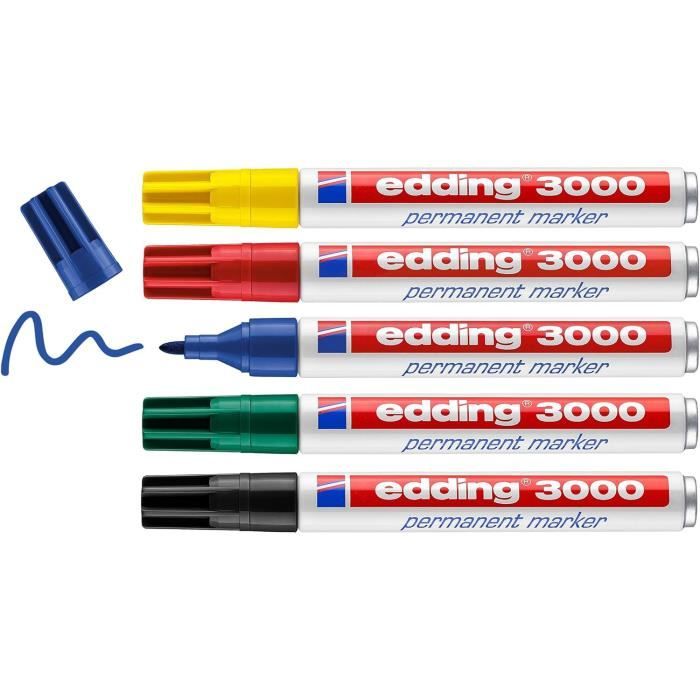 3000 Marqueur Permanent - Rouge, Bleu, Vert, Jaune, Noir - Étui De 5 ...