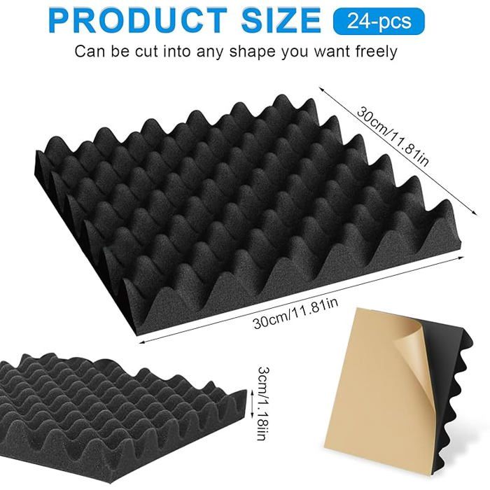 Lot de 24 mousses acoustiques autocollantes, panneau mural isolation ...