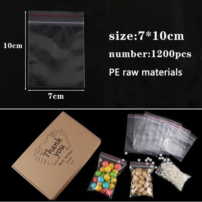 1200Pcs Transparent Zip Sachets Assortiment Sachets Plastique à ...