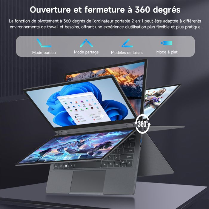 PC Portable 11.6"- Ecran Tactile rotation 360°- 8Go RAM 256Go SSD ...