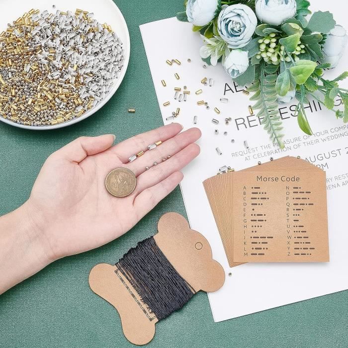 1230Pcs Morse Code Bracelet Making Kit Kraft Paper Display Cards Column ...