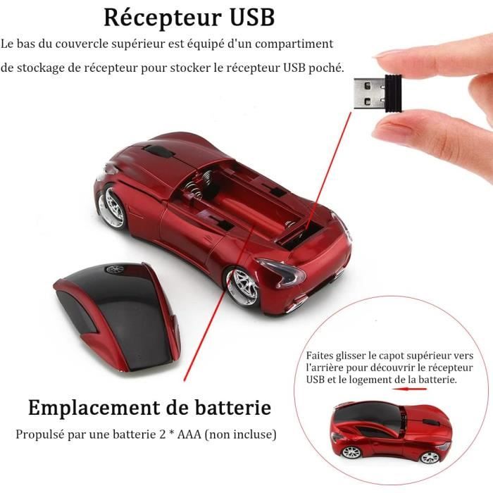 Souris sans Fil en Forme de Voiture de Course, Souris Ordinateur avec 2 ...