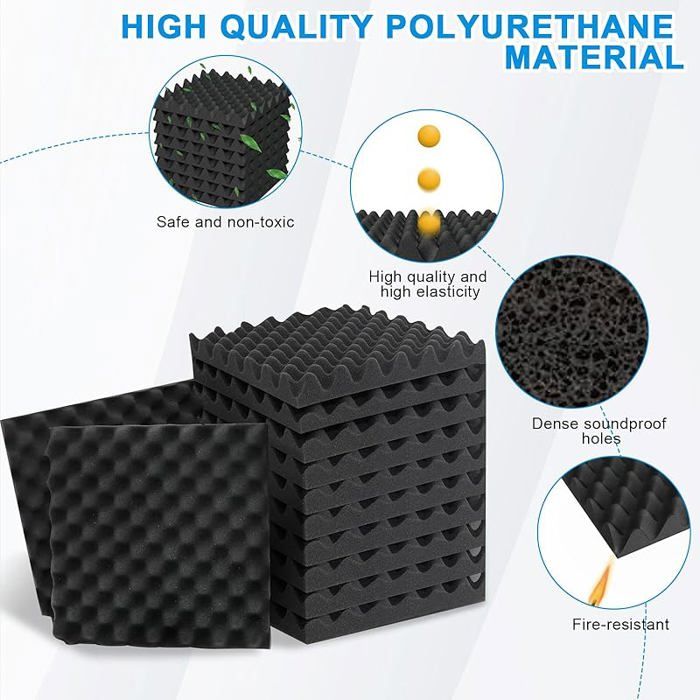 Lot de 24 mousses acoustiques autocollantes, panneau mural isolation ...