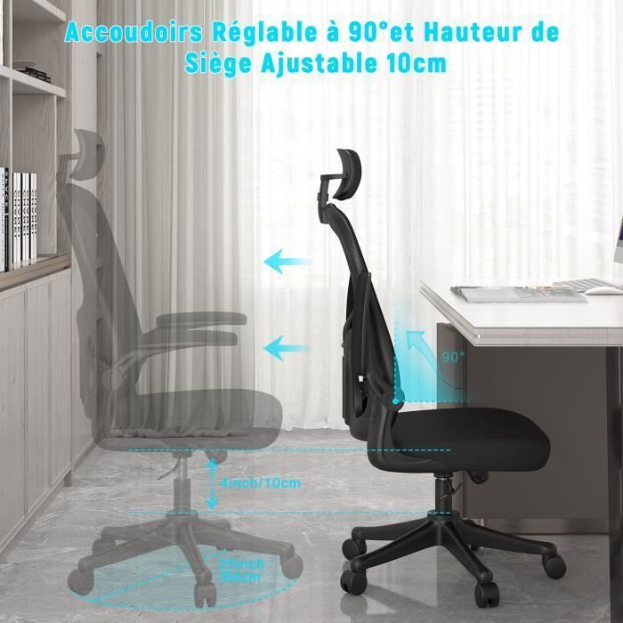 Chaise de Bureau - Rattantree Ergonomique Siègee - avec 2D Accoudoirs ...
