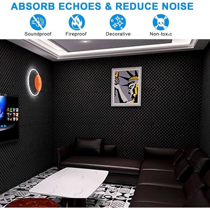 Lot de 24 mousses acoustiques autocollantes, panneau mural isolation ...