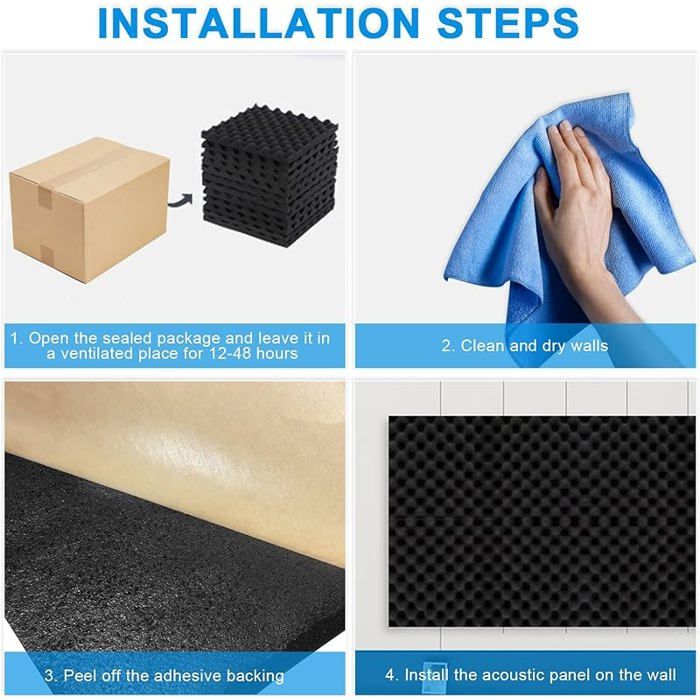 Lot de 24 mousses acoustiques autocollantes, panneau mural isolation ...