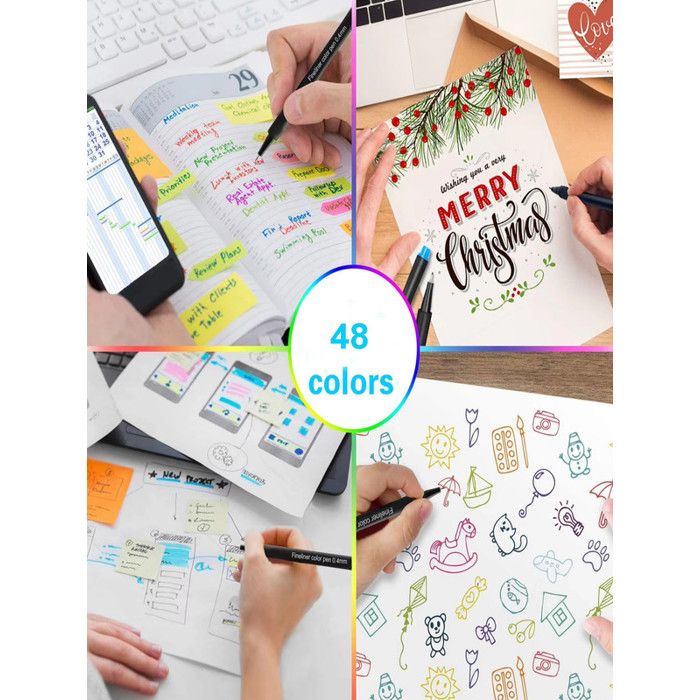 48 Couleurs Stylos Colorés Marqueurs à Pointe Fine Stylos à Dessin à ...