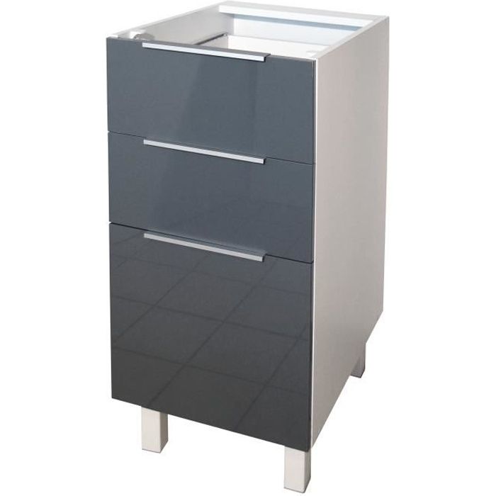 Caisson bas de cuisine POP - Gris Haute Brillance - 3 tiroirs ...