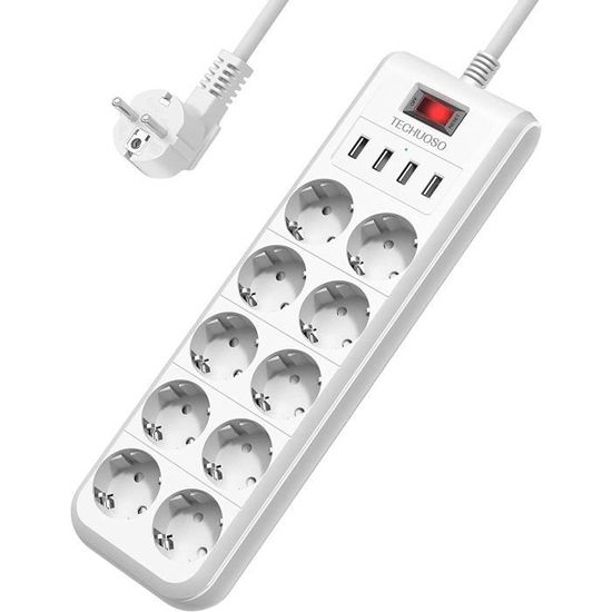 Multiprise Electrique (16A-4000W) Multiprise 10 Prises avec 4 Ports USB ...