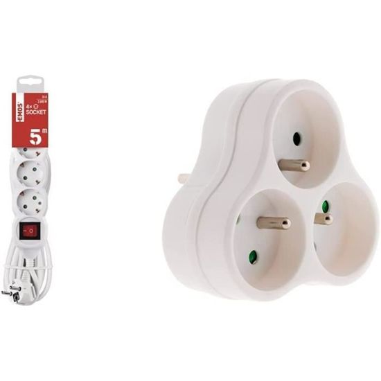 Bloc multiprise Quadruple 5 mètres 5 mètres. & Zenitech Triplite 3X 16A ...