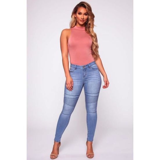 Pantalons jeans Femmes elastique Mode Decontracte Bleu Clair - Cdiscount Prêt-à-Porter