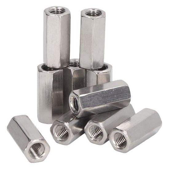 JUZ écrou d'accouplement à tige filetée 10 pièces écrous d'accouplement hexagonaux 304 écrou de ...