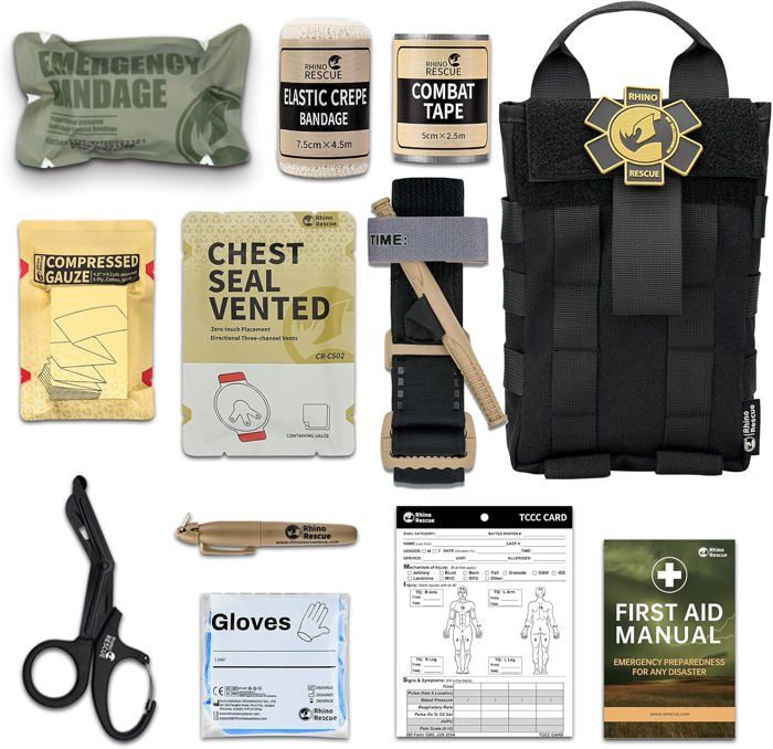 RHINO RESCUE IFAK Kit Trauma Noir, Molle Urgence Premiers Secours, EMT ...