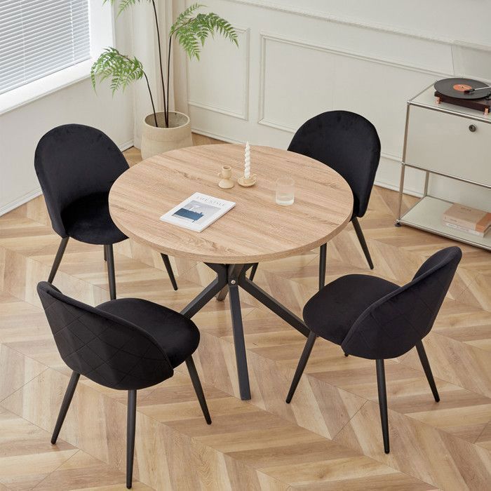 Ensemble table et chaises -Table ronde 100CM (grain de bois clair ...