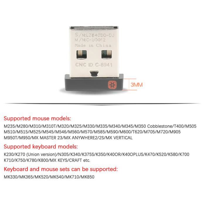 3mm 6channel-Récepteur dongle sans fil, adaptateur USB unificateur pour souris Logitech, clavier ...