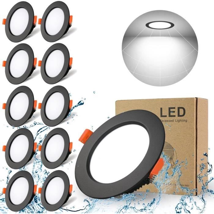 10 Pack Spot Led Encastrable Noir Extra Plat Ip44 Led Spot Salle De Bain,7W 700Lm Equivalent 70W ...