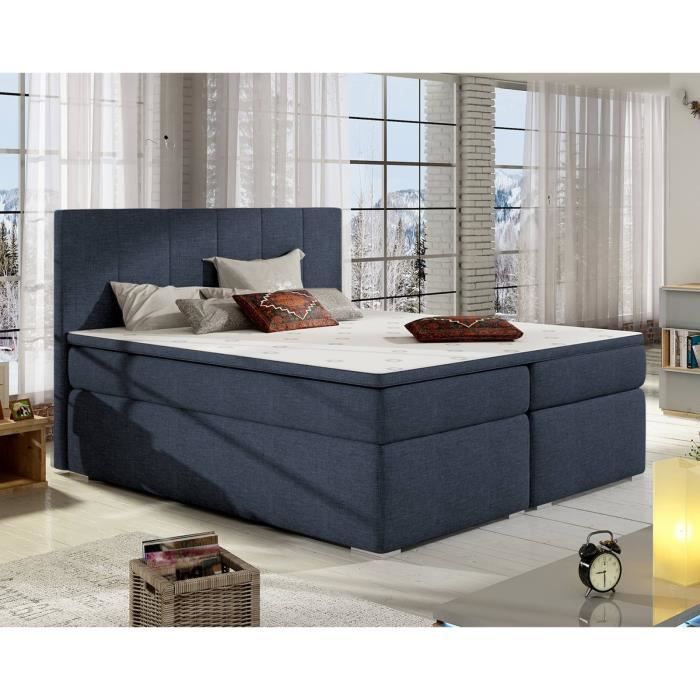 AUSTIN - Lit boxspring 140x200 avec coffre de rangement en tissu bleu ...
