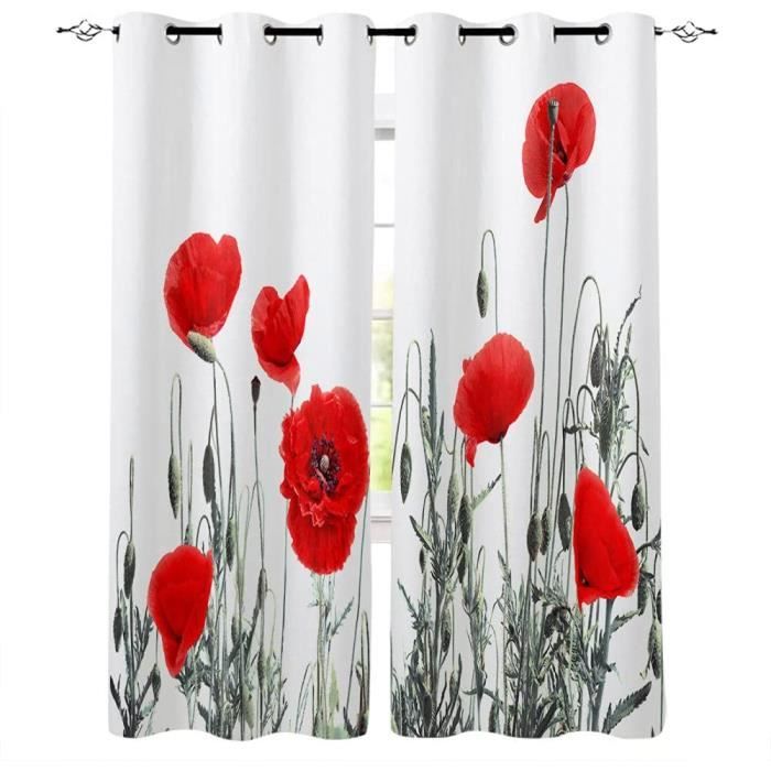 Rideaux de Chambre à Coucher Coquelicots Rouges - 100x140CM - Rideaux ...