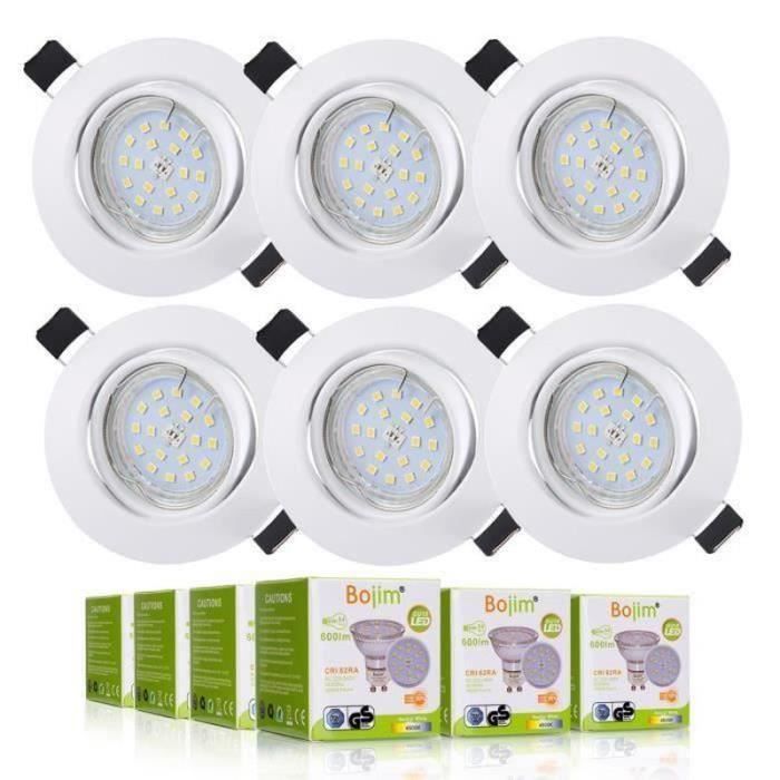 SMRT Bojim Lot x 6 Spots LED Encastrables Rond GU10 Blanc Neutre Spot de Plafond Encastré 6W ...